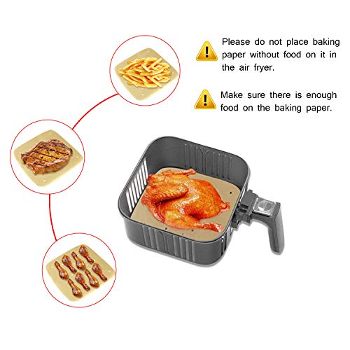 Air Fryer Parchment Paper Liners（8.7"×8.7"） 100Pcs Compatible with XXL Philips, NuWave Brio, Chefman, OMORC, Cuisinart, COSORI, Cooks Essentials, Power Airfryer Oven, Chef di Cucina, SARKI and More