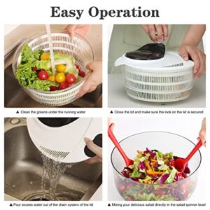 Ourokhome Salad Spinner Lettuce Dryer, Rotary Veggie Washer with Compact Bowl and Colander, Easy to Clean, Wash, Dry Vegetables, Fruits, Lettuce, Greens, Lockable Lid, 4L, White