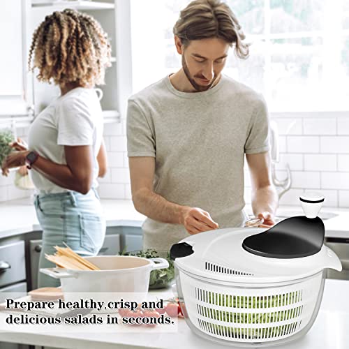 Ourokhome Salad Spinner Lettuce Dryer, Rotary Veggie Washer with Compact Bowl and Colander, Easy to Clean, Wash, Dry Vegetables, Fruits, Lettuce, Greens, Lockable Lid, 4L, White