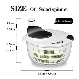 Ourokhome Salad Spinner Lettuce Dryer, Rotary Veggie Washer with Compact Bowl and Colander, Easy to Clean, Wash, Dry Vegetables, Fruits, Lettuce, Greens, Lockable Lid, 4L, White