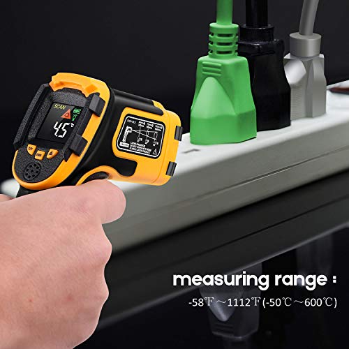 Infrared Thermometer Non-Contact Digital Laser Temperature Gun Color Display -58℉～1112℉(-50℃～600℃) Adjustable Emissivity - for Cooking/BBQ/Food/Fridge/Pizza Oven/Engine - Meat Thermometer Included