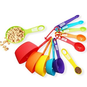 12 piece measuring cups and spoons set, colored kitchen measure tools, durable nesting cups and spoons for dry and liquid, dishwasher safe