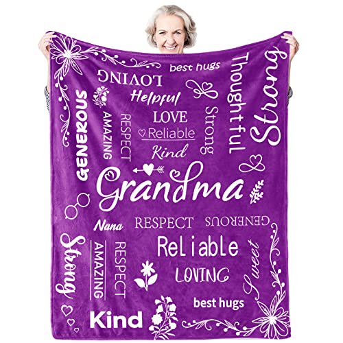 Gift for Grandma, Grandma Throw Blanket, Best Grandma Gifts from Grandkids, Grandma Birthday Gifts from Grandchildren, Grandmother Gifts for Mothers Day, Christmas, 50x60 Inch Purple