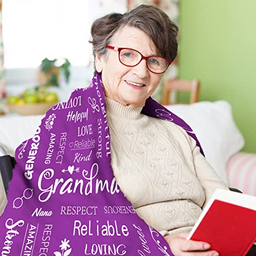 Gift for Grandma, Grandma Throw Blanket, Best Grandma Gifts from Grandkids, Grandma Birthday Gifts from Grandchildren, Grandmother Gifts for Mothers Day, Christmas, 50x60 Inch Purple