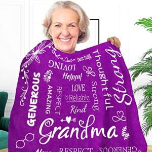 Gift for Grandma, Grandma Throw Blanket, Best Grandma Gifts from Grandkids, Grandma Birthday Gifts from Grandchildren, Grandmother Gifts for Mothers Day, Christmas, 50x60 Inch Purple