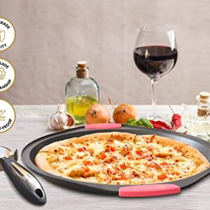 Bella Cooks Pizza Pan for Oven (Set of 2 Pizza Pans) 15″ Pizza Pan with Holes - Non-Stick & Dishwasher Safe - Pizza Tray for Oven - Incl. Pizza Cu