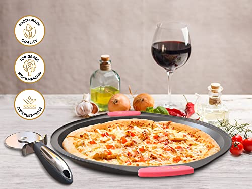 Bella Cooks Pizza Pan for Oven (Set of 2 Pizza Pans) 15″ Pizza Pan with Holes - Non-Stick & Dishwasher Safe - Pizza Tray for Oven - Incl. Pizza Cu