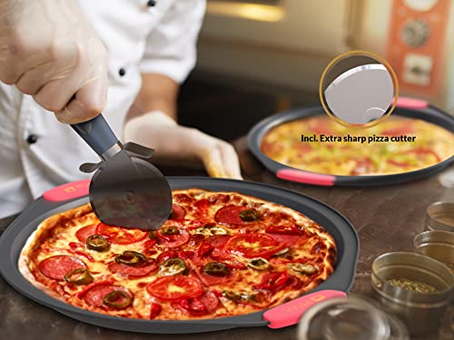 Bella Cooks Pizza Pan for Oven (Set of 2 Pizza Pans) 15″ Pizza Pan with Holes - Non-Stick & Dishwasher Safe - Pizza Tray for Oven - Incl. Pizza Cu