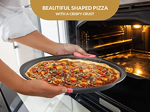 Bella Cooks Pizza Pan for Oven (Set of 2 Pizza Pans) 15″ Pizza Pan with Holes - Non-Stick & Dishwasher Safe - Pizza Tray for Oven - Incl. Pizza Cu