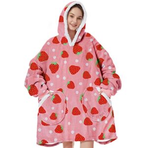 Zando Oversized Wearable Blanlet Hoodie Blankets Winter Blacnket Comfy Original Blanket Sweatshirt for Women Cozy Sherpa Blanket Pocket Blanket Christmas Gifts Strawberry Adult