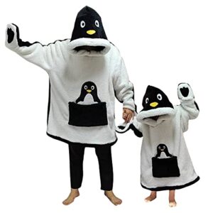 yemayfly penguin blanket unisex oversized sweatshirt for women cozy hoodie wearable animal blanket thick warm with large front black pocket penguin costume adult (penguin,l)