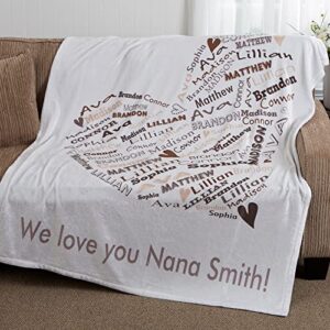 personalized name blankets for grandma grandpa mom dad. her heart of love personalized blankets. customize name blanket from your names (fleece blanket)