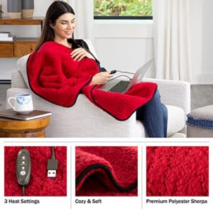 Stalwart Heated Blanket 2-Pack - USB-Powered Sherpa Throw Blankets for Travel, Home, Office, or Camping - Winter Car Accessories (Red Wine)