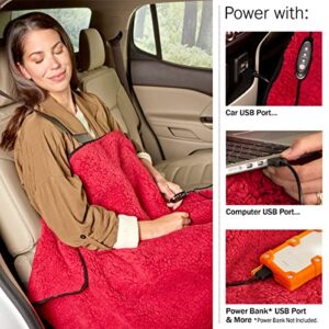 Stalwart Heated Blanket 2-Pack - USB-Powered Sherpa Throw Blankets for Travel, Home, Office, or Camping - Winter Car Accessories (Red Wine)