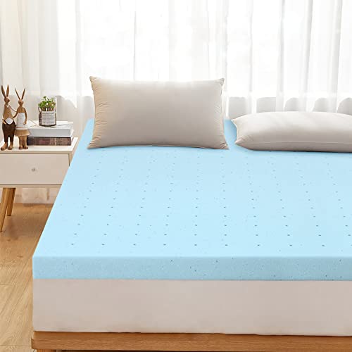 NAFORT 4 Inch Memory Foam Mattress Topper, Ventilated Cooling Gel Infused Bed Foam Topper, Pressure Relieving Bed Pad for Back Pain, Cooling & Breathable, CertiPUR-US Certified - Queen Size