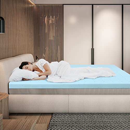 NAFORT 4 Inch Memory Foam Mattress Topper, Ventilated Cooling Gel Infused Bed Foam Topper, Pressure Relieving Bed Pad for Back Pain, Cooling & Breathable, CertiPUR-US Certified - Queen Size