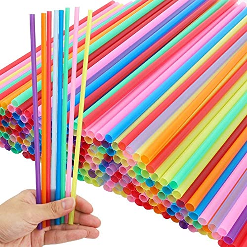 Tomnk 300pcs 10.3 Inches Disposable Drinking Straws Plastic Straws Extra Long Assorted Bright Colors