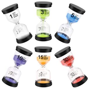 sand timer, hourglass sand timers colorful 1/3/5/10/15/30 minutes sandglass timer with protective cover for classroom home office cooking (pack of 6)