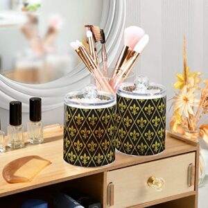 Mardi Gras Carnival 4 Pcs Qtip Holder Gold Fleur-de-lis Organizer Dispenser Storage Canister Plastic Apothecary Jars Bathroom Vanity for Cotton Swab Ball Pads Floss