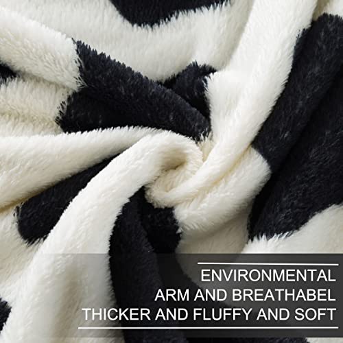 Fleece Cow Print Blanket - Premium Lightweight Anti-Static Bed Cow Throws Soft Cozy Warm Blankets Plush Gift Bedroom Decor 90" x 90"(Black Cow Queen)