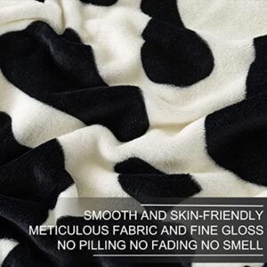 Fleece Cow Print Blanket - Premium Lightweight Anti-Static Bed Cow Throws Soft Cozy Warm Blankets Plush Gift Bedroom Decor 90" x 90"(Black Cow Queen)