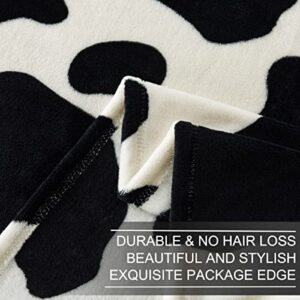 Fleece Cow Print Blanket - Premium Lightweight Anti-Static Bed Cow Throws Soft Cozy Warm Blankets Plush Gift Bedroom Decor 90" x 90"(Black Cow Queen)