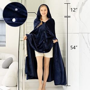 NANPIPER Wearable Blanket,Oversized Hoodie Blankets for Women,Soft Fuzzy Throw,Warm Plush Fleece Microfiber, 65"x80" Navy Blue