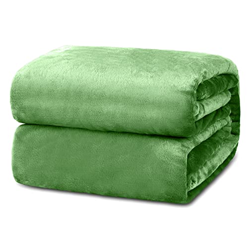 Hannah Linen King Fleece Blanket - Super Soft Plush Throw Blanket for Bed - Warm & Cozy Large Microfiber Throw Blanket for Sofa & Couch (108 x 90, Green)