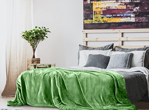 Hannah Linen King Fleece Blanket - Super Soft Plush Throw Blanket for Bed - Warm & Cozy Large Microfiber Throw Blanket for Sofa & Couch (108 x 90, Green)