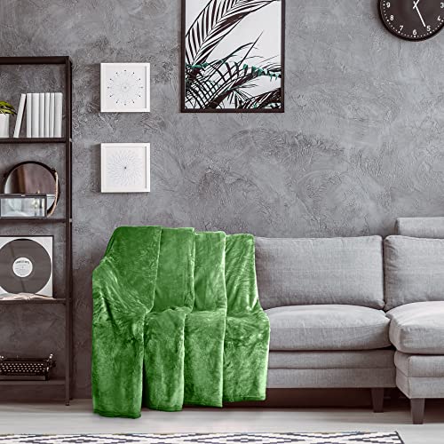 Hannah Linen King Fleece Blanket - Super Soft Plush Throw Blanket for Bed - Warm & Cozy Large Microfiber Throw Blanket for Sofa & Couch (108 x 90, Green)