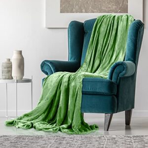 Hannah Linen King Fleece Blanket - Super Soft Plush Throw Blanket for Bed - Warm & Cozy Large Microfiber Throw Blanket for Sofa & Couch (108 x 90, Green)