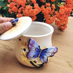 FORLONG Ceramic Organizer Canister with Lids - Butterfly Collection Jars Decor for Bathroom, Organization Holder for Vanity, Counter