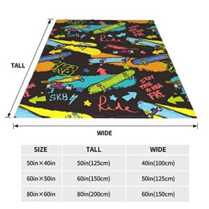 Oplp Skateboard Sport Blanket Plush for Bed, Sofa, Camping Blanket Lightweight Soft Warm Comfortable 50 "x40