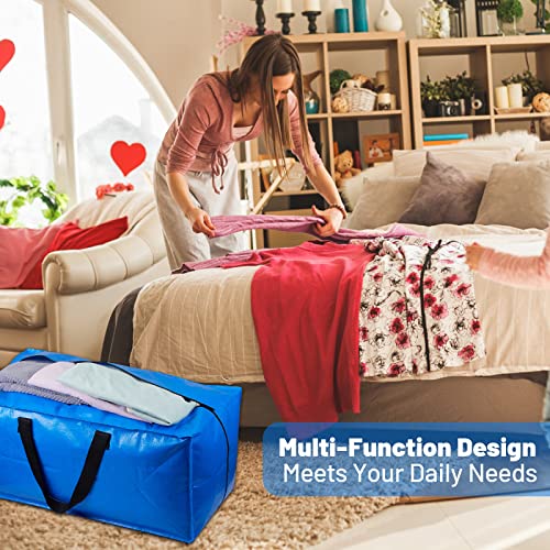 Moving Bags Extra Large Storage Bags for Moving Supplies, Heavy Duty Storage Totes With Strong Handles & Zippers, Best Moving Supplies for Packing Clothes(4Pack-Blue)