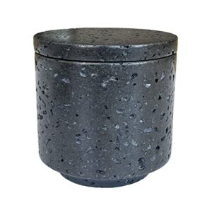 Stoneplus Natural Marble Hole Stone Cosmetic Cotton Swab Sundry Small Tank Storage Box Jar with Lid (Black Hole Stone)