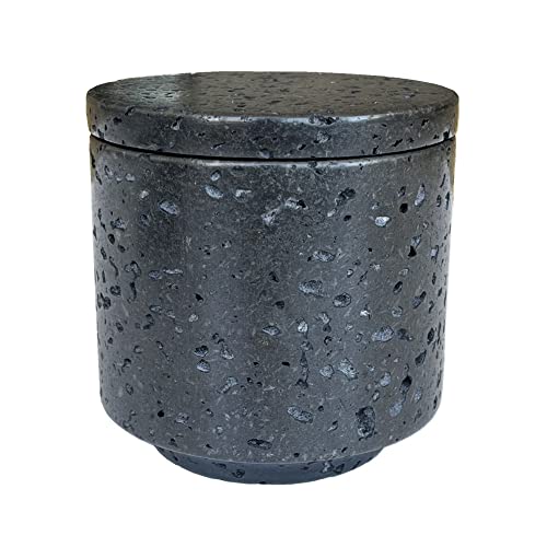 Stoneplus Natural Marble Hole Stone Cosmetic Cotton Swab Sundry Small Tank Storage Box Jar with Lid (Black Hole Stone)