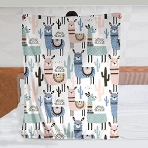 llama and cactuses throw blanket warm ultra-soft micro fleece blanket for bed couch living room decoration