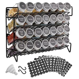 vtopmart spice rack organizer for cabinet, 4-tier spice organizer with 28 empty spice jars and 432 spice labels, seasoning organizer for countertop, cabinet, kitchen, pantry, cupboard