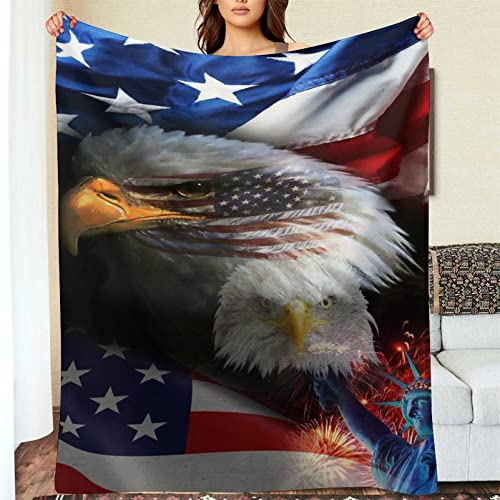 CINHOLL 4th of July Throw Blanket US American Flag Couch Cover Gifts for Women Men Citizenship Country Patriotic Army Theme Blankets Bed Decor