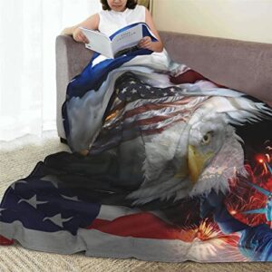 CINHOLL 4th of July Throw Blanket US American Flag Couch Cover Gifts for Women Men Citizenship Country Patriotic Army Theme Blankets Bed Decor