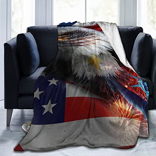 CINHOLL 4th of July Throw Blanket US American Flag Couch Cover Gifts for Women Men Citizenship Country Patriotic Army Theme Blankets Bed Decor