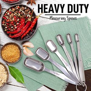 Zulay Measuring Spoons Set - 6 Piece Stainless Steel Measuring Spoons - Easy to Read, Etched Markings & Slim Design for Narrow Spice Jars - Heavy Duty Tablespoon Measure Spoon with Removable Clasp