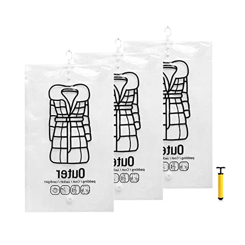 LACOXA Storage Bags Vacuum Sealed, Hanging Vacuum Storage Bags for Clothing, Space Saver Vacuum Storage Bags for Home and Closet Organization (3PCS,L 67 x 110cm)