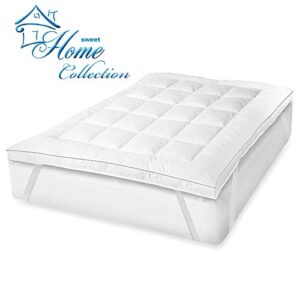 Sweet Home Collection Fiber Mattress Topper Hypoallergenic Polyester Down Alternative Soft and Comfortable Cover with Anchor Bands, King, White