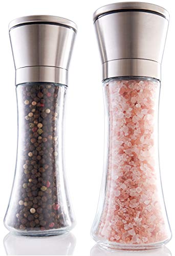 Gorgeous Salt And Pepper Grinder Set - Refillable Stainless Steel Combo Shakers With Adjustable Coarse Mills - Enjoy Your Favorite Spices, Fresh Ground Pepper, Himalayan Or Sea Salts