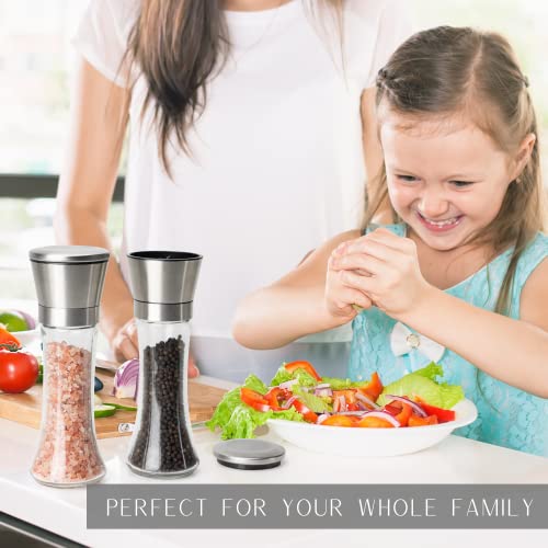 Gorgeous Salt And Pepper Grinder Set - Refillable Stainless Steel Combo Shakers With Adjustable Coarse Mills - Enjoy Your Favorite Spices, Fresh Ground Pepper, Himalayan Or Sea Salts