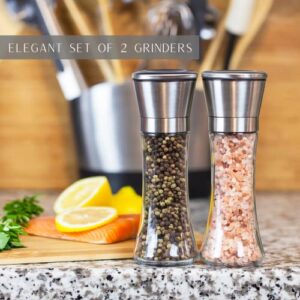 Gorgeous Salt And Pepper Grinder Set - Refillable Stainless Steel Combo Shakers With Adjustable Coarse Mills - Enjoy Your Favorite Spices, Fresh Ground Pepper, Himalayan Or Sea Salts