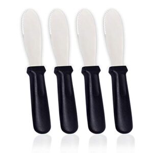 anapoliz butter spreader knives | 4 pcs wide blade stainless steel spreader knife | black plastic handle spreading knives | sandwich condiment spreader | bread knives set of 4 | soft cheese spreader