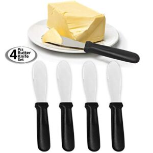 AnapoliZ Butter Spreader Knives | 4 PCS Wide Blade Stainless Steel Spreader Knife | Black Plastic Handle Spreading Knives | Sandwich Condiment Spreader | Bread Knives Set of 4 | Soft Cheese Spreader