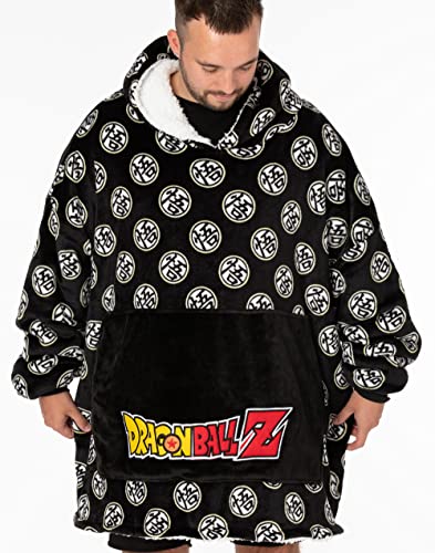 Dragon Ball Z Oversized Blanket Hoodie Adults Mens Womens Sherpa Fleece One Size Black